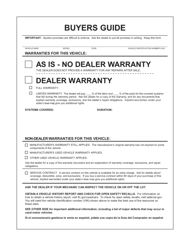 Federal Buyers Guide for California Used Vehicle Dealers – Dealer 101